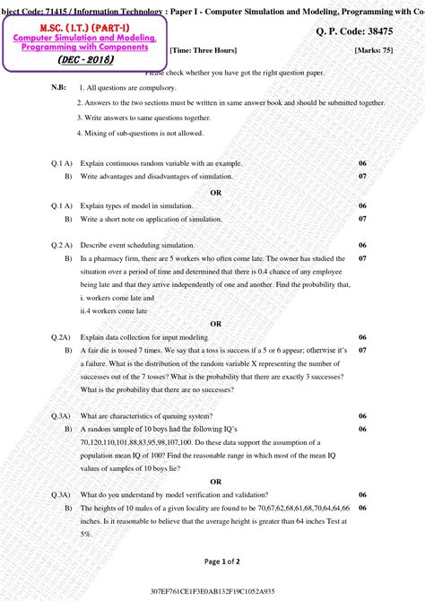 University Of Mumbai Msc It Part I Paper I Computer Simulation