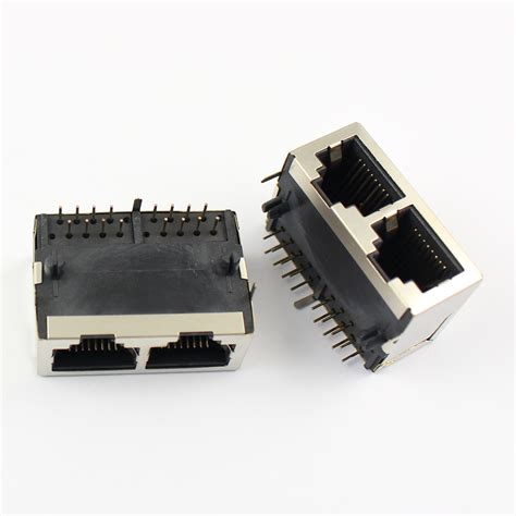 50Pcs Modular Network Connector Dual Port 2 Ports 59 8P8C PCB Jack Shielded EBay