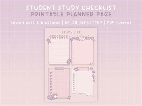 Study Checklist Printable Printable Planner Babe Planner Etsy