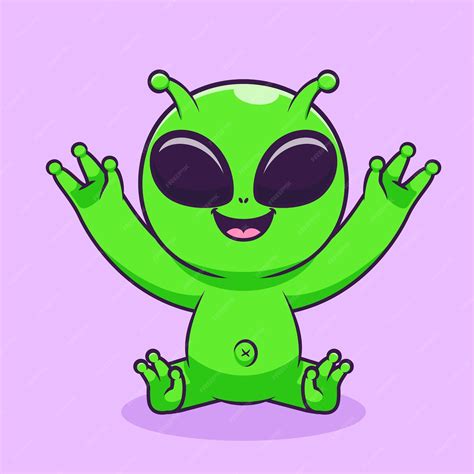 Cute Alien Waving Hand Vector De Desenho Animado Icon Ilustração Sciene Tecnologia Icon Isolado