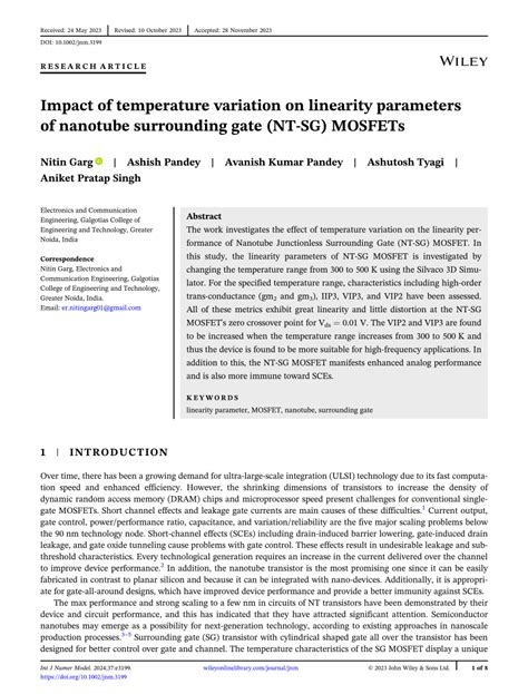 Impact Of Temperature Variation On Linearity Parameters Of Nanotube Surrounding Gate Nt‐sg Mosfets