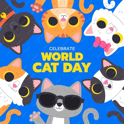 평면 국제 고양이의 날 그림 무료 벡터