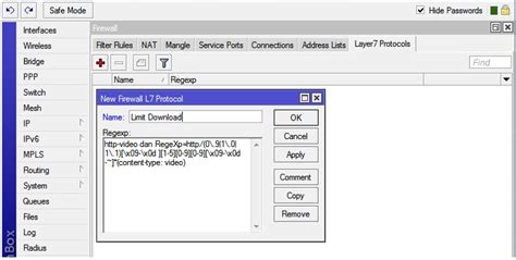 membatasi bandwidth download client dengan firewall layer7 protocols