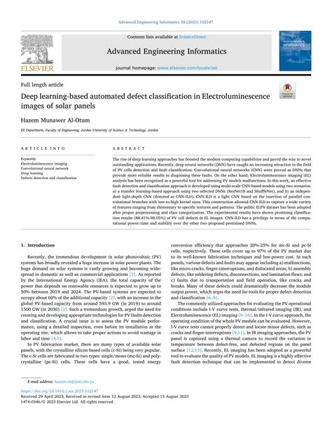 PDF Deep Learning Based Automated Defect Classification In Electroluminescence Images Of Solar