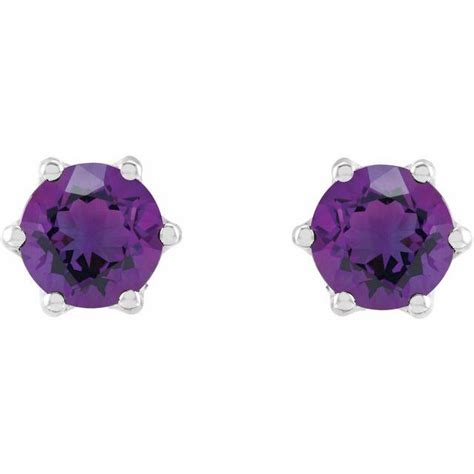Platinum 6 Mm Natural Amethyst And 03 Carat Natural Diamond Crown Earrings