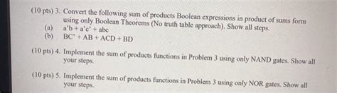 Solved Pts Convert The Following Sum Of Products Chegg