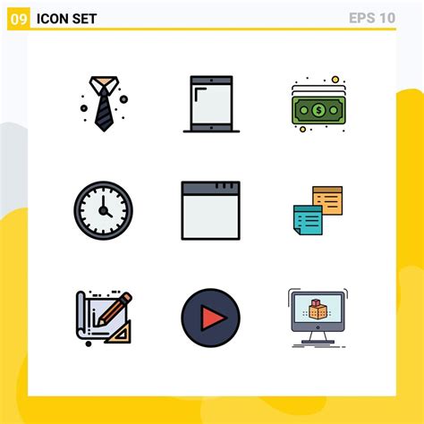 Pictogram Set Of 9 Simple Filledline Flat Colors Of Windows Time Dollar Contact Us Clock
