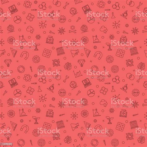 Science And Math Stem Learning Vector Red Seamless Pattern Stock