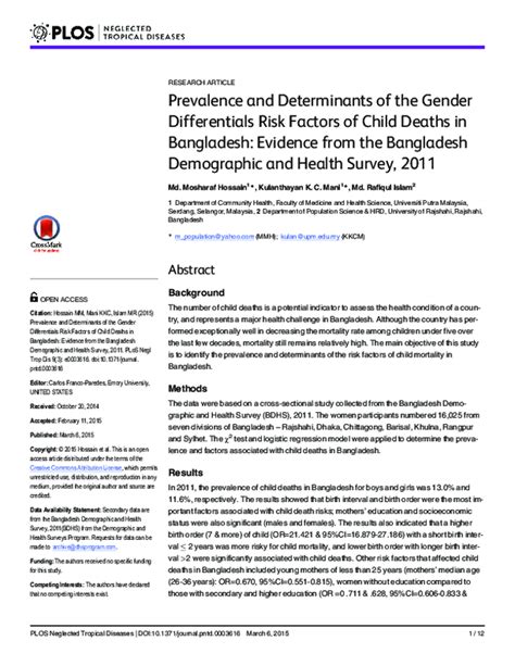 Pdf Prevalence And Determinants Of The Gender Differentials Risk