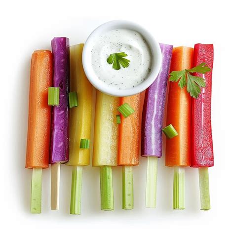 Vegetable Sticks With Dip Is On Isolated White Background Premium Ai