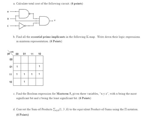 Solved A Calculate Total Cost Of The Following Circuit 6