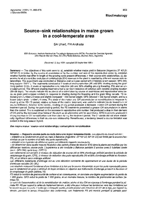 Pdf Source Sink Relationships In Maize Grown In A Cool Temperate Area