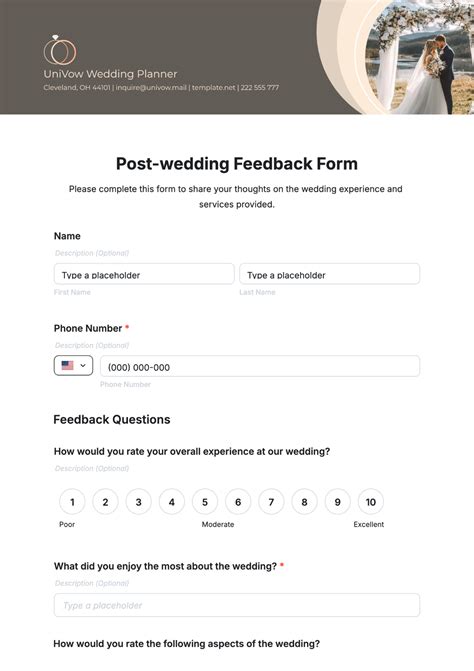 Free Post Wedding Feedback Form Template To Edit Online