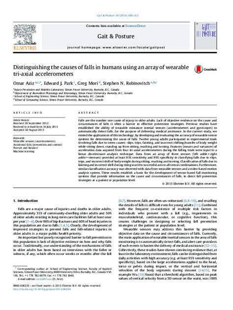 Pdf Distinguishing The Causes Of Falls In Humans Using An Array Of