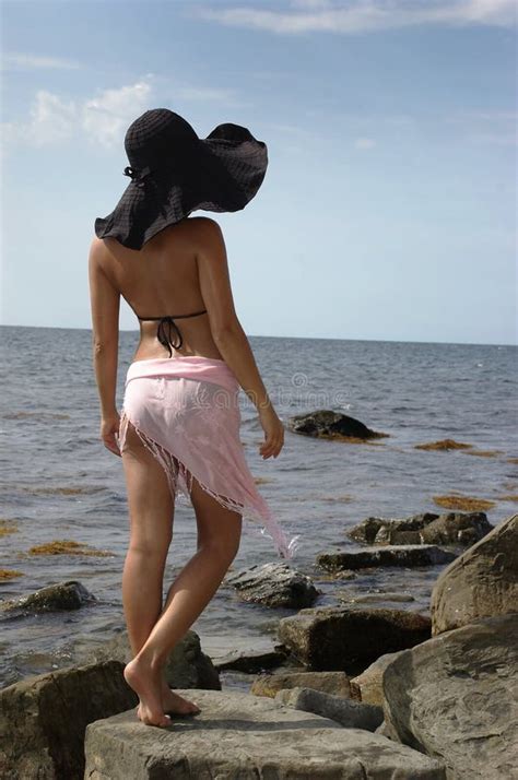 Beautiful Girl In The Large Black Hat Stock Image Image Of Leisure