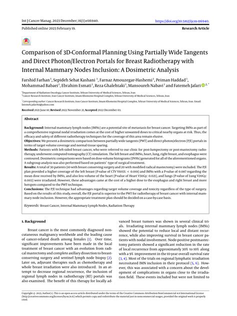 Pdf Comparison Of 3d Conformal Planning Using Partially Wide Tangents