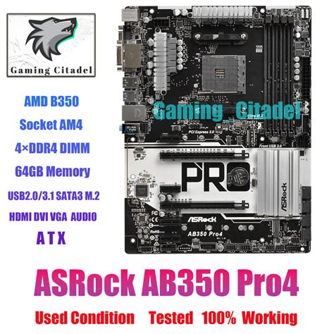 Asrock Ab350 Pro4 Motherboard B350 Am4 4ddr4 64g Dvihdmivga Atx
