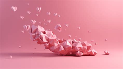 3d Rendered Polygons Heart Isolated On A Pink Background 3d Rendering