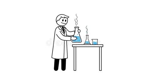 Stick Figure Scientist Mixing Chemicals In Beaker White Background