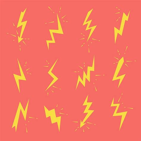 번개 볼트 아이콘 Thunderbolts 전압 전기 플래시 및 전원 표시 세트 프리미엄 벡터