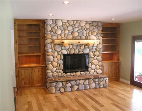 River Rock Tile Fireplace Wall