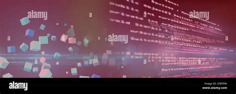 computer code and multicolor geometric shapes against gradient background program coding