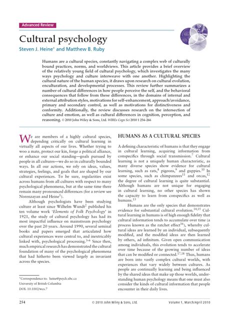 Cultural Psychology Overview And Insights Pdf Emotions Self Concept