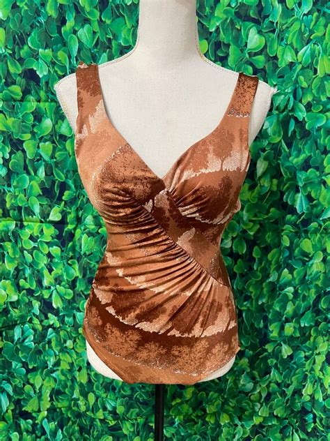 Vintage 70s Sirena One Piece Bathing Suit With Skirt Gem