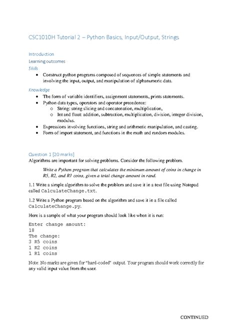 Assignment 1 Csc1010h Tutorial 1 Introduction To Computer Science