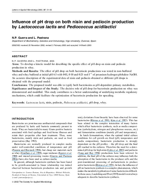Pdf Influence Of Ph Drop On Both Nisin And Pediocin Production By