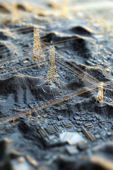 3d Model Of High Voltage Transmission Lines Crossing Rugged Terrain With Topographical Overlays