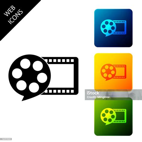 필름 릴 및 재생 비디오 영화 필름 아이콘 격리 설정 아이콘 다채로운 사각형 버튼 벡터 일러스트레이션 가장자리에 대한 스톡 벡터 아트 및 기타 이미지 Istock