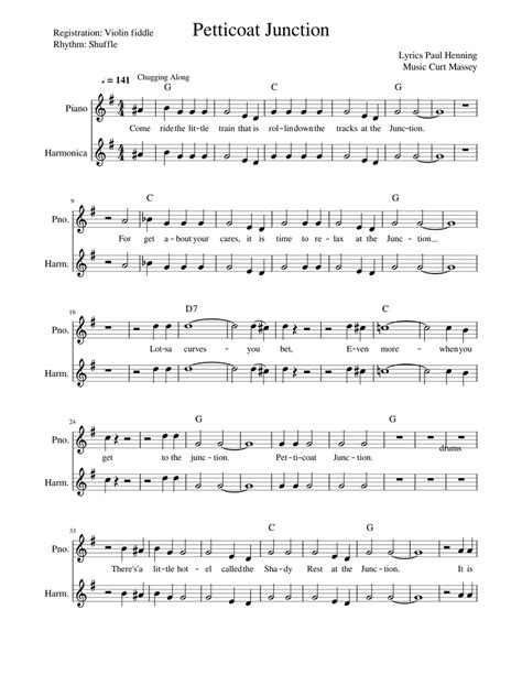Petticoat Junction Harm Sheet Music For Piano Harmonica Solo