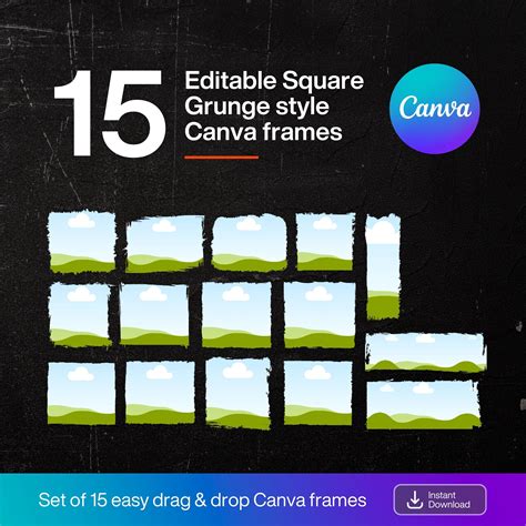 Editable Canva Frame Template Bundle Grunge Border Brush Stroke Canva Frames Custom Canva