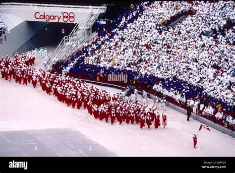 Team Canada Marching In The Opening Ceremonies At The 1988 Olympic Winter Games Calgary