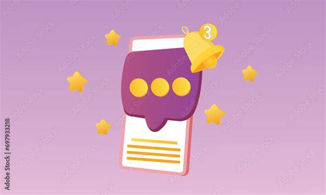 3d Speech Bubble With Bell Notification New Message On Mobile Phone Online Social Conversation