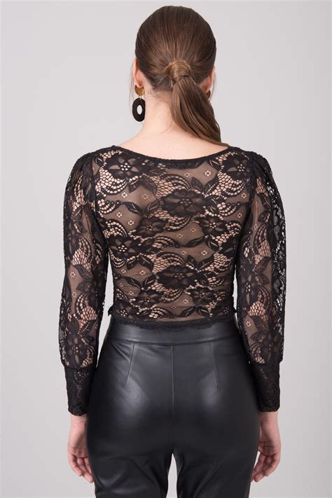 Siyah Transparan Detayl Uzun Kol Dantel B Stiyer