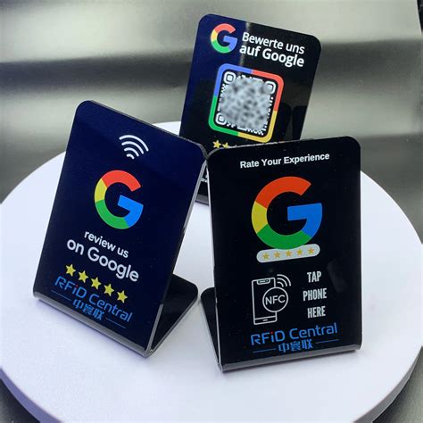 Customized Qr Code Mhz Nfc Google Review Acrylic Stand Nfc Display To Scan For Google
