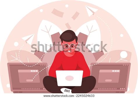Programmer Sitting Lotus Pose Laptop Working Stock Vector Royalty Free