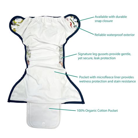 Dino Rawr Xl Snap Natural Pocket Diaper Thirsties