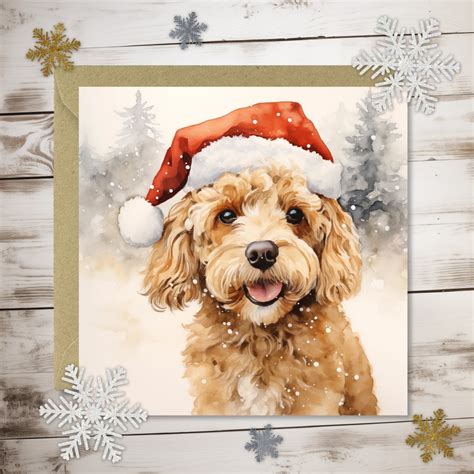 Apricot Red Cockapoo Wearing Santa Hat Watercolour Christmas Etsy Uk