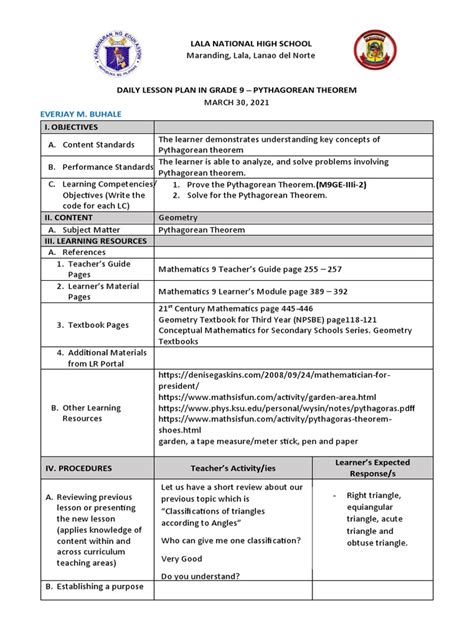 Pythagorean Theorem Dlp Pdf Mathematics Pythagorean Theorem Dlp Pdf Mathematics
