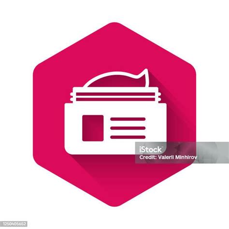 긴 그림자로 고립 된 흰색 연고 크림 튜브 의학 아이콘 튜브 용기 치약 크림 기호 핑크 육각형 버튼 벡터 건강 진단에 대한 스톡