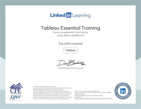Completed Tableau Essential Training Sarang Tank Posted On The Topic Linkedin