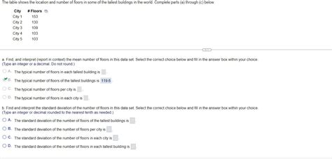 Solved The Table Shows The Location And Number Of Floors In Chegg Com