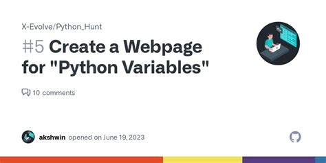 Create A Webpage For Python Variables · Issue 5 · X Evolvepython