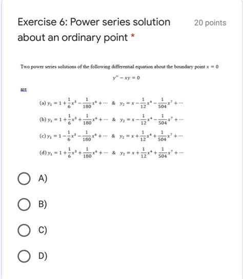 solved 20 points exercise 6 power series solution about an