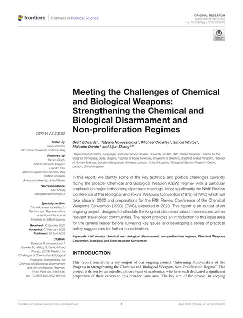 Pdf Meeting The Challenges Of Chemical And Biological Weapons