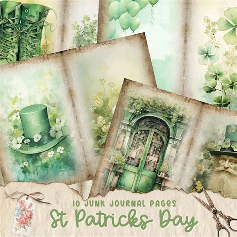 St Patricks Day Junk Journal Pages Green Printable Journal Clover Junk Journal Paper Shamrock