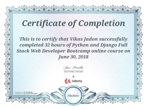Vikas Jadon On Linkedin Completed The Course Python Django Full Stack